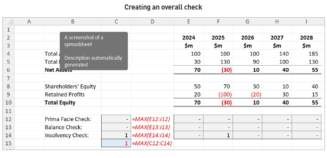Excel modelling: How to implement 3 types of checks