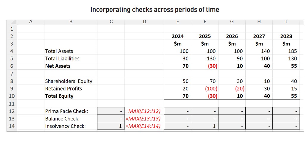 Excel modelling: How to implement 3 types of checks