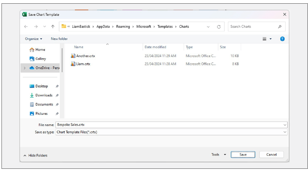 Steps to create a chart template in Excel