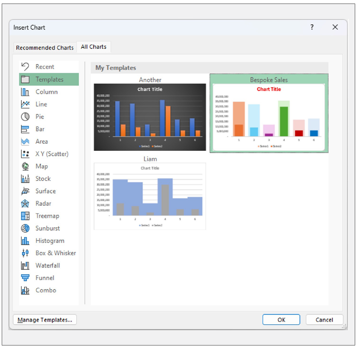 Steps to create a chart template in Excel